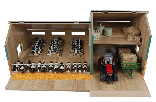 #KG610200 1/32 Wooden Cow Barn with Farm Machinery Shed | Action Toys
